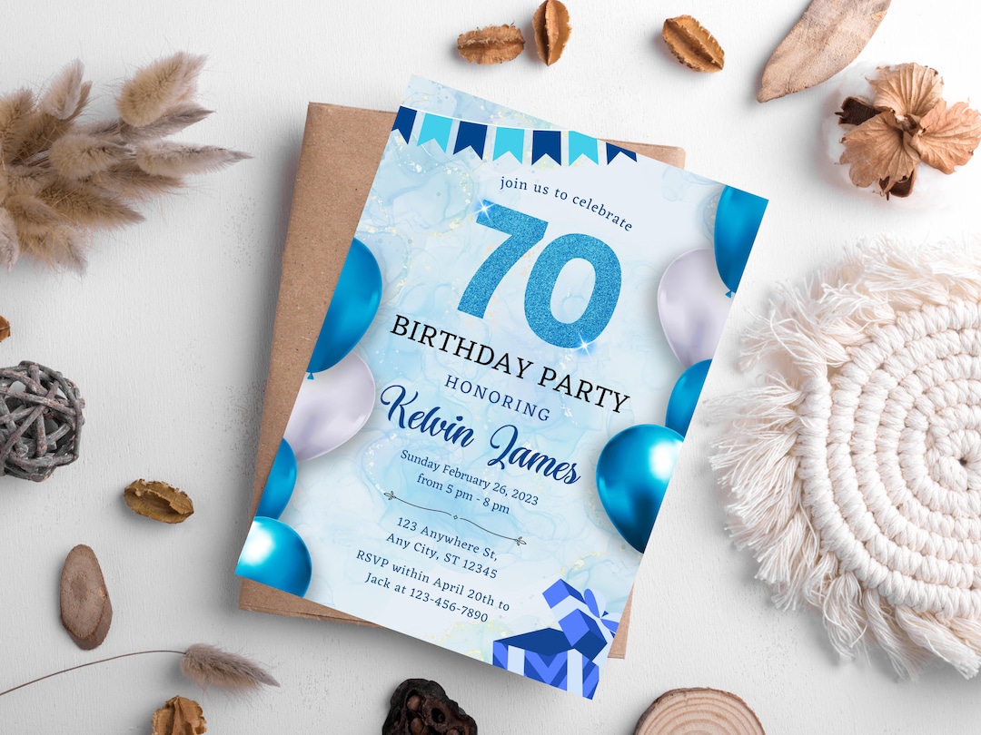 Editable 70th Birthday Invitation Template, Floral Green Birthday ...