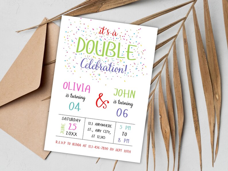 Double Birthday Invitation: Sibling Celebration, Editable Canva ...