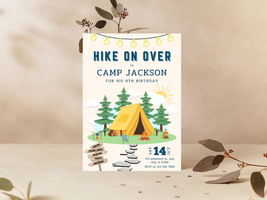 Camping Birthday Invitation Template, Camping Party Invitation ...