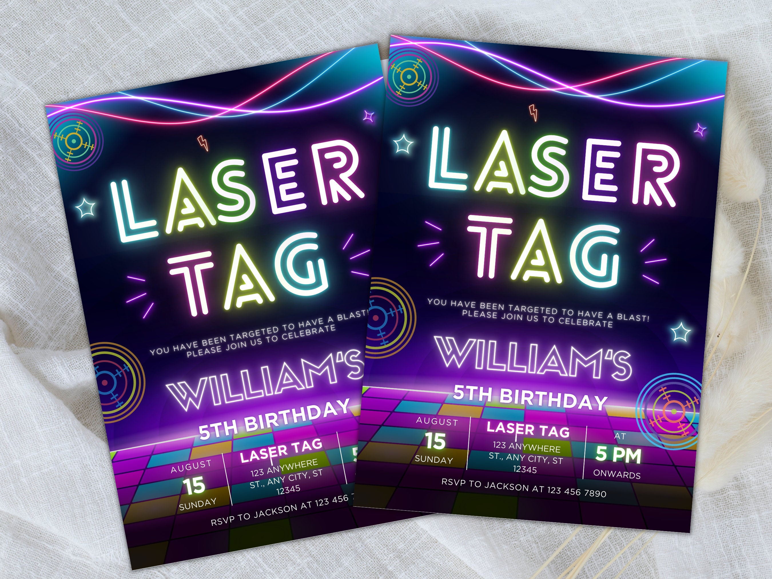 EDITABLE Laser Tag Birthday Invitation Neon Glow Laser Tag - Etsy