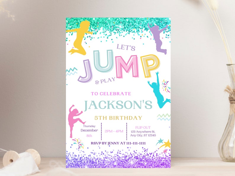 Jump Birthday Invitation, Editable Invitation Template, Trampoline ...