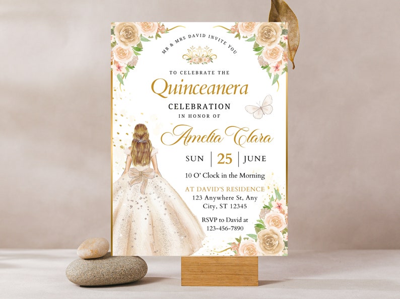 Editable Wildflower Quinceanera Invitation Template, Silver Dress ...