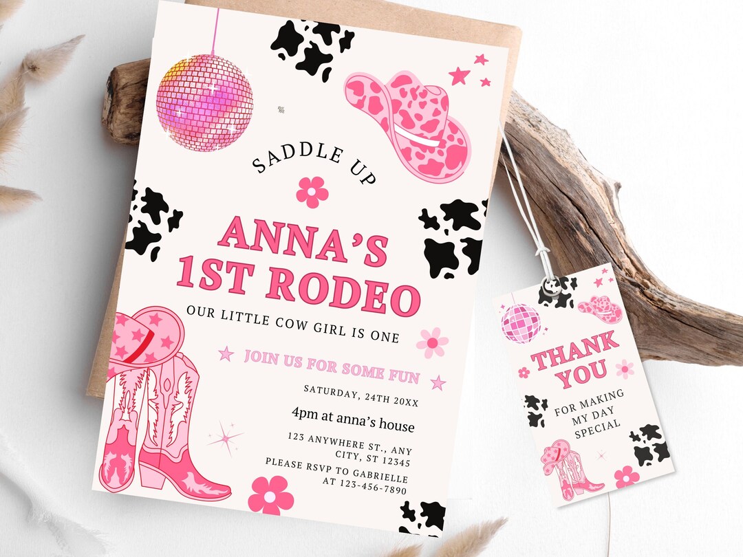 Editable Cowgirl Birthday Party Invitation, Disco Cowgirl Invite, First ...