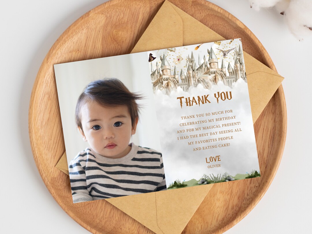 Editable Wizard Birthday Thank You Card With Photo, Magical Birthday ...