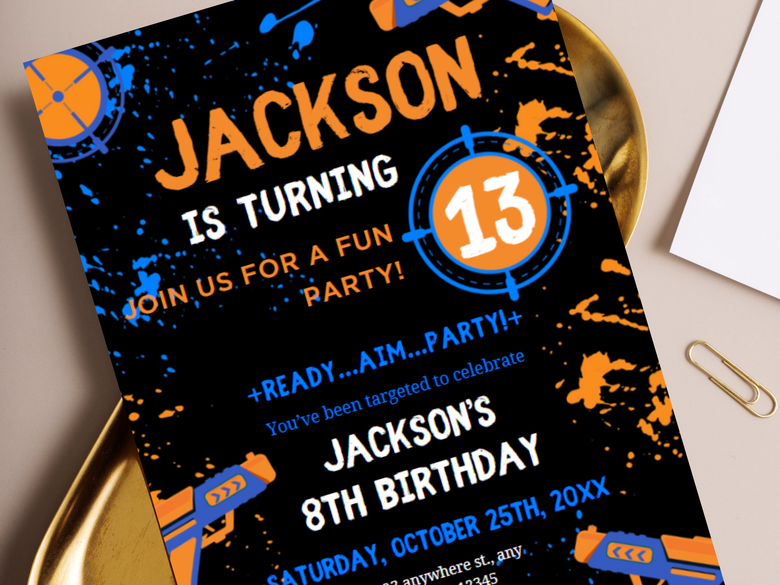 Editable Nerf Birthday Party Invitation, Dart Gun Birthday Party ...