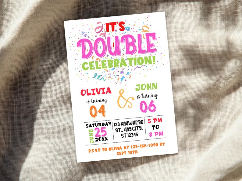 Editable Joint Birthday Invitation: Siblings or Twins (PDF) - Etsy
