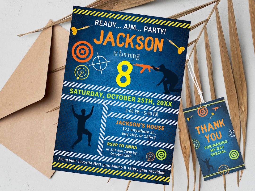 Editable Nerf Birthday Party Invitation, Dart Gun Birthday Party ...