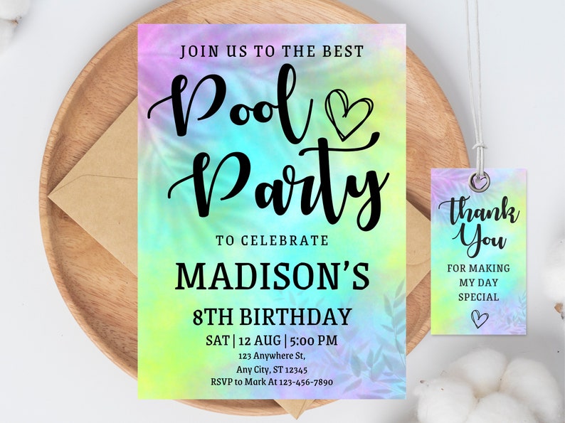 Editable Pool Party Invitation, Pool Party Birthday Invite, Glow Neon ...