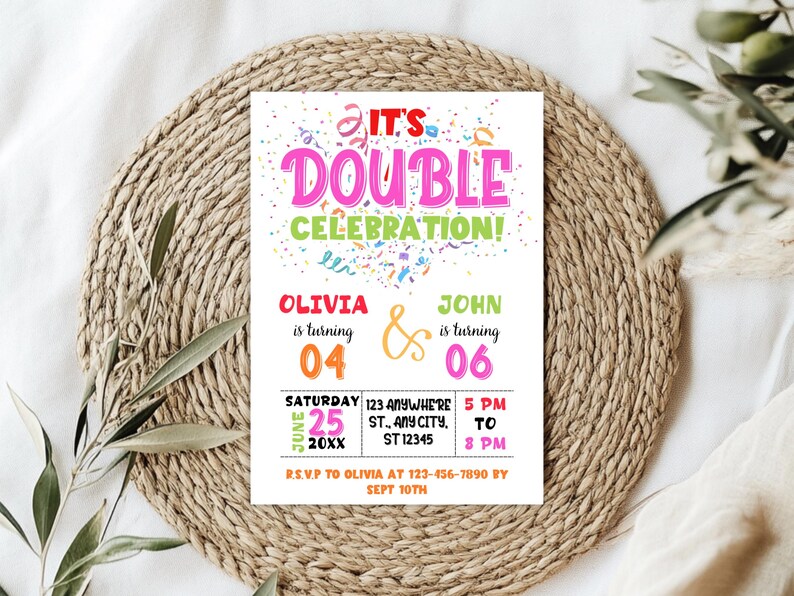 Editable Joint Birthday Invitation: Siblings or Twins (PDF) - Etsy