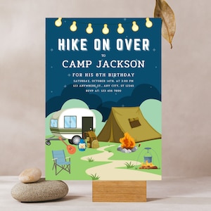 Camping Birthday Invitation Template, Bonfire Party (canva Editable ...