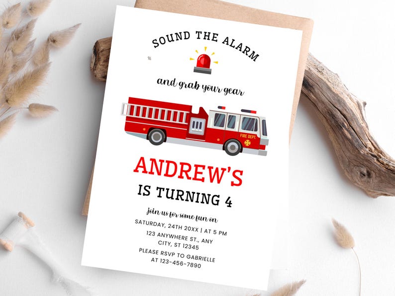 Editable Fire Truck Birthday Invitation Template (PDF) - Etsy