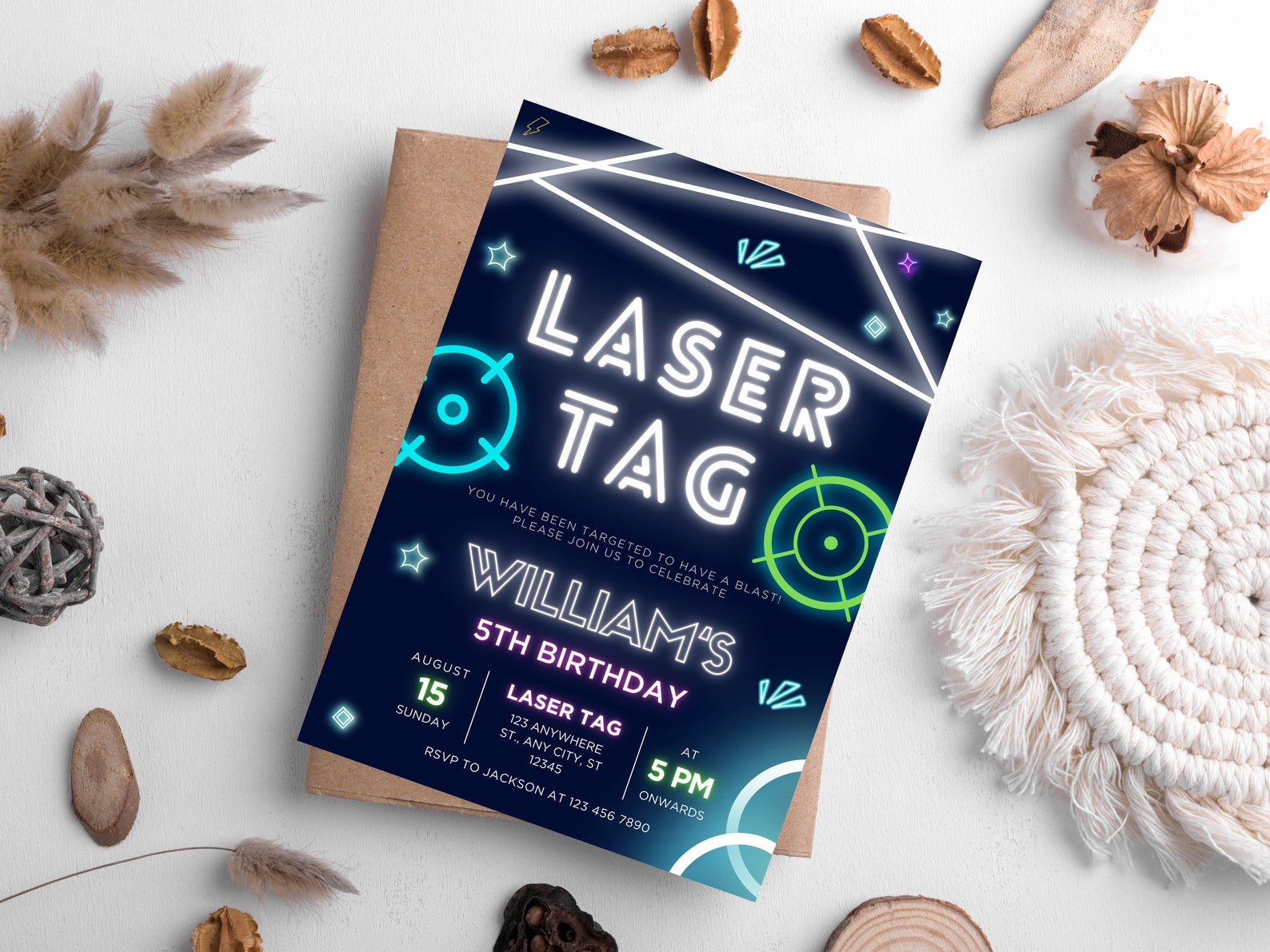 EDITABLE Laser Tag Birthday Invitation, Neon Glow Laser Tag Birthday ...