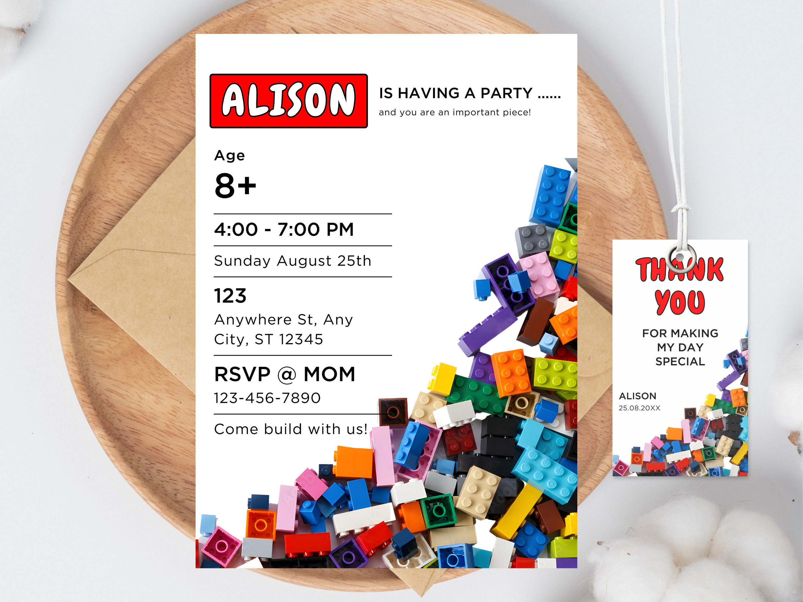 Building Blocks Birthday Invitation, Building Bricks Kids Birthday ...