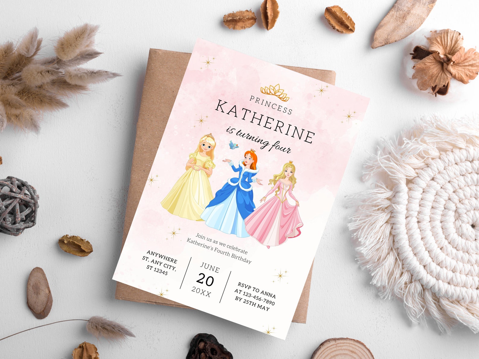 Editable Princess Birthday Invitation Template, Little Princess ...