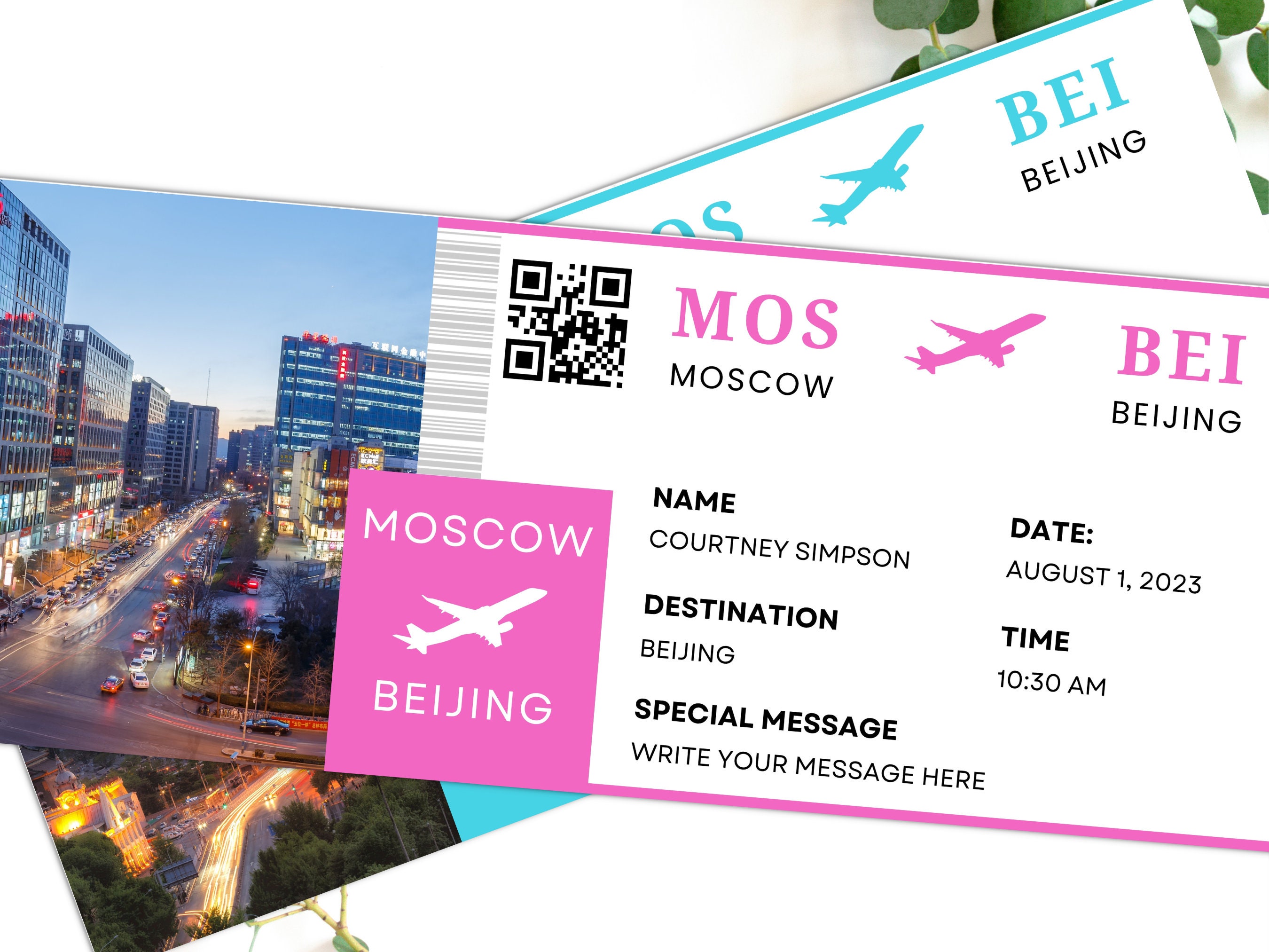 Editable Boarding Pass Canva Template, Printable Airline Ticket ...