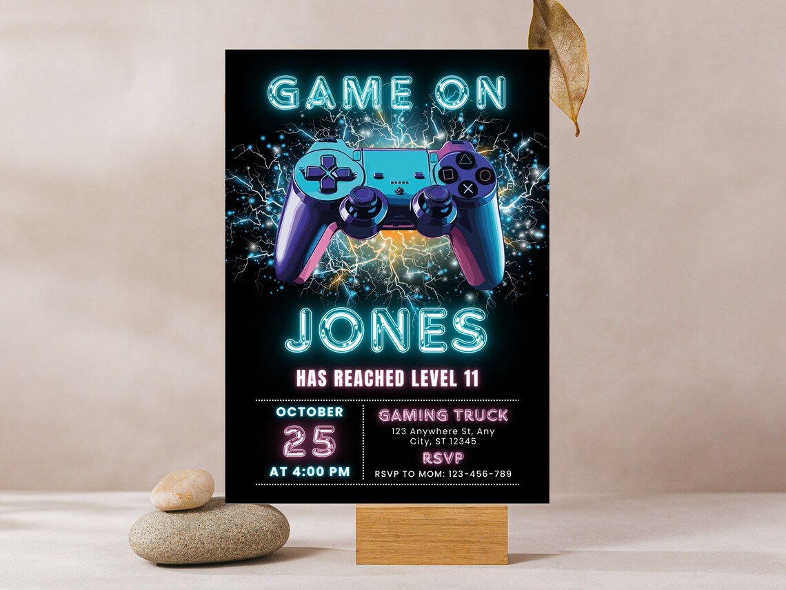 Video Game Party Invitation Template, Editable Level up Birthday Invite ...