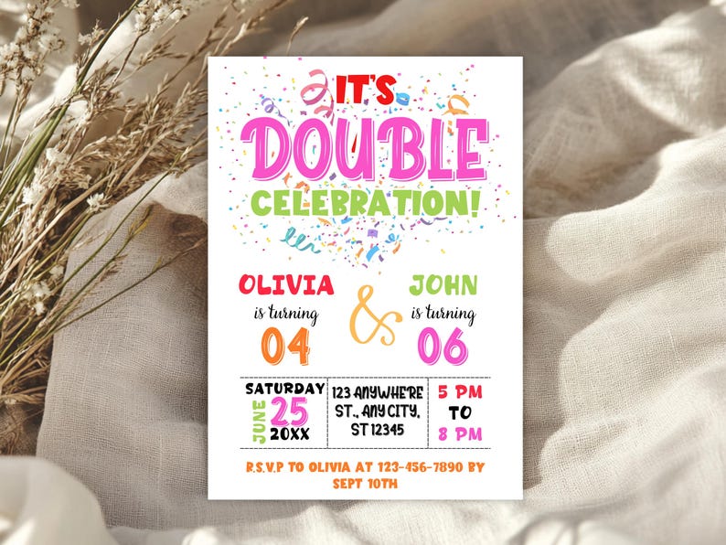 Editable Joint Birthday Invitation: Siblings or Twins (PDF) - Etsy
