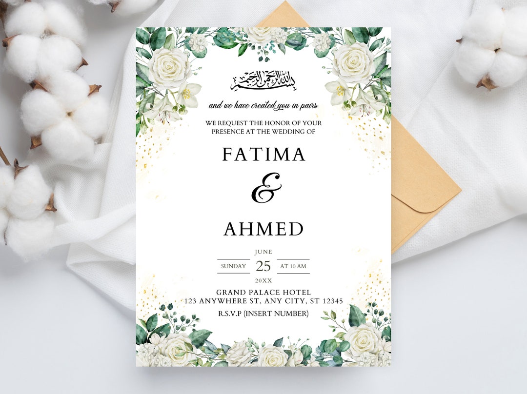 Editable Muslim Wedding Invitation, Islamic Nikah Invitation Template ...