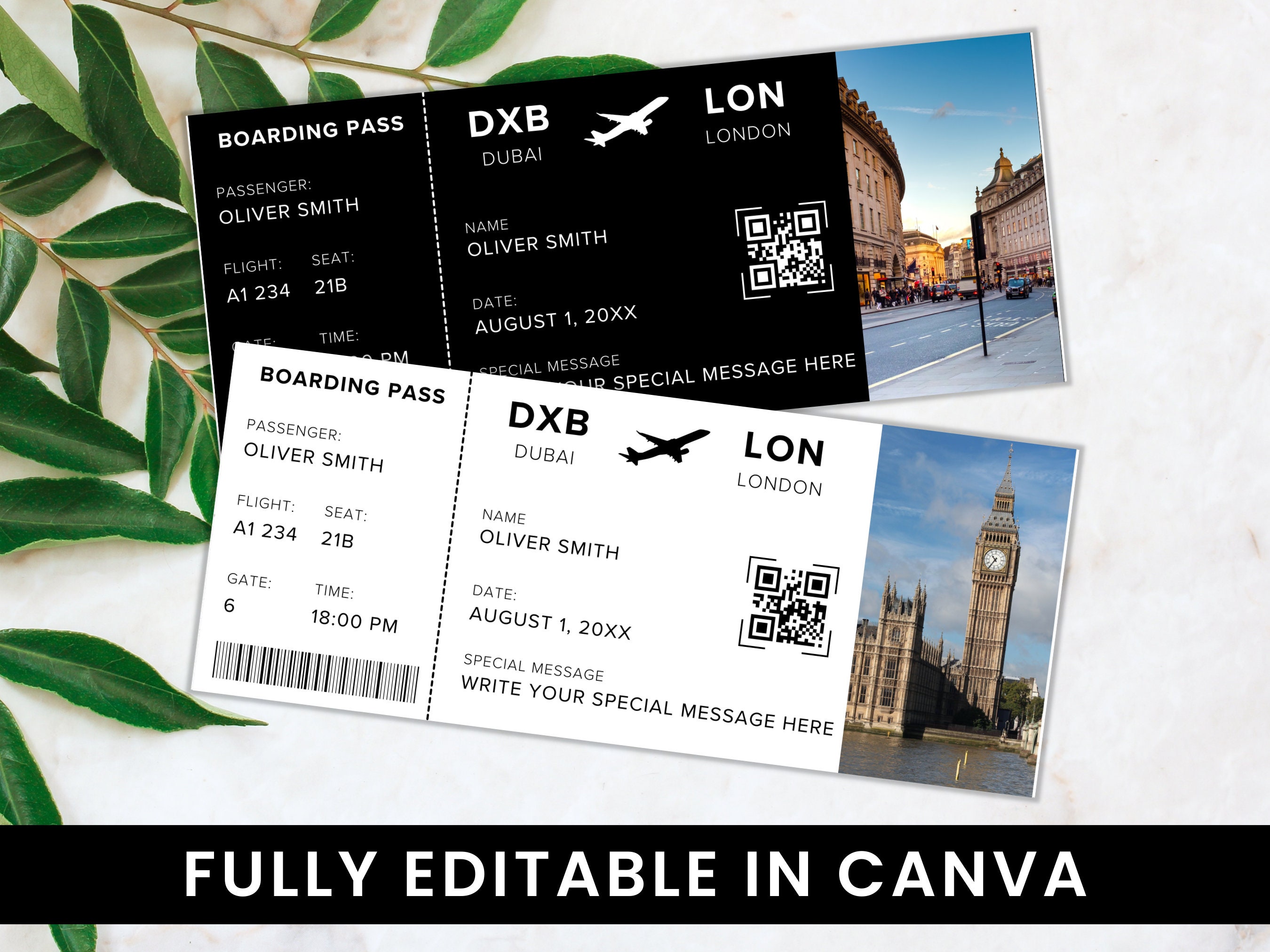 Editable Boarding Pass Canva Template, Printable Airline Ticket ...