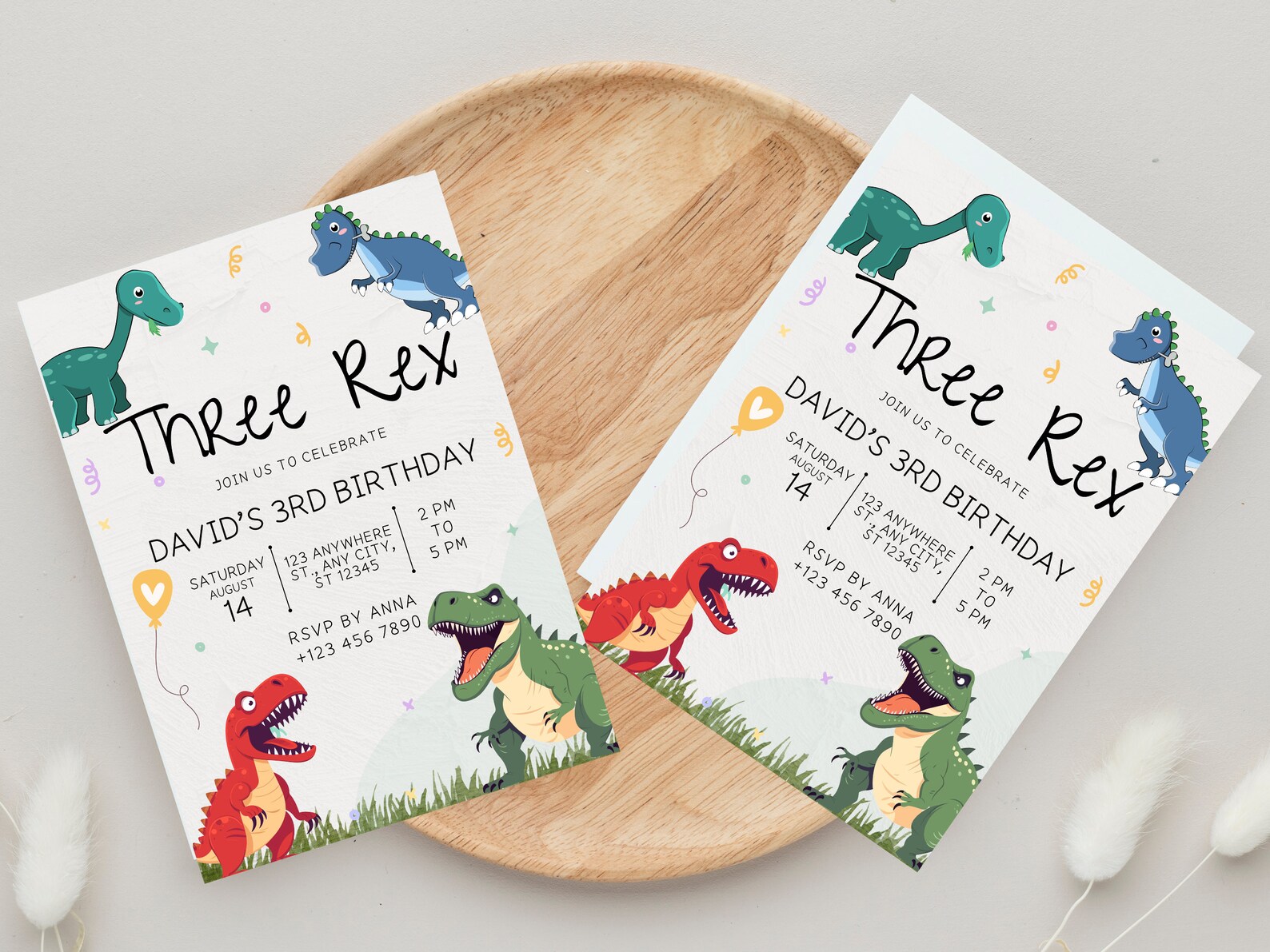 Editable Three Rex Birthday Invitation, Dinosaur Invite (digital ...