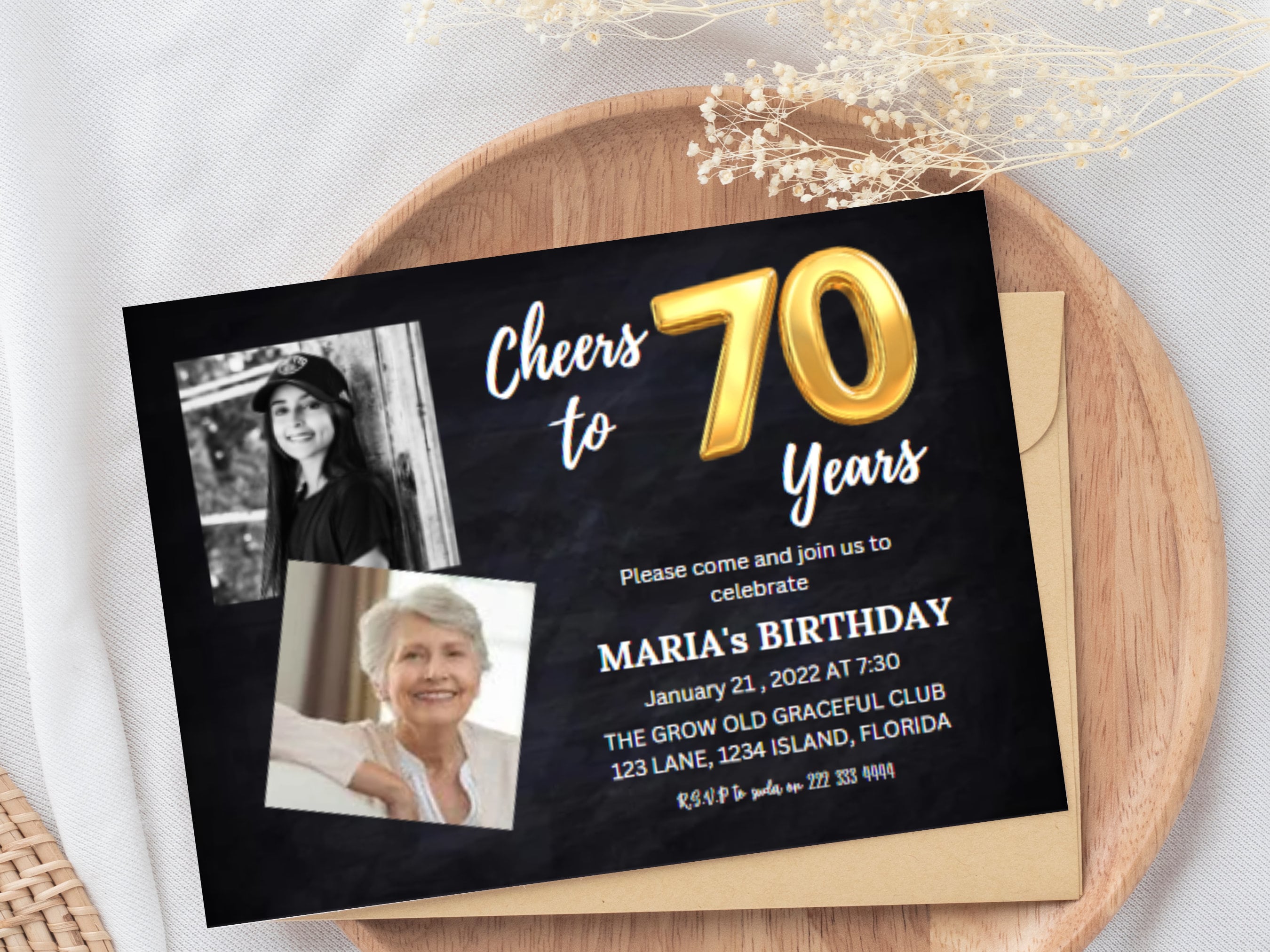 70th Invitation With Photo, 70th Birthday Invitation Template, Simple ...