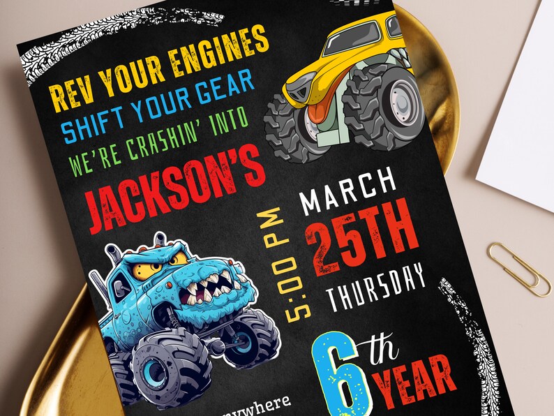 Editable Monster Truck Birthday Invitation Template, Printable Truck ...