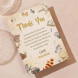 Editable Wizard Birthday Thank You Card, Magical Birthday Party Thank ...
