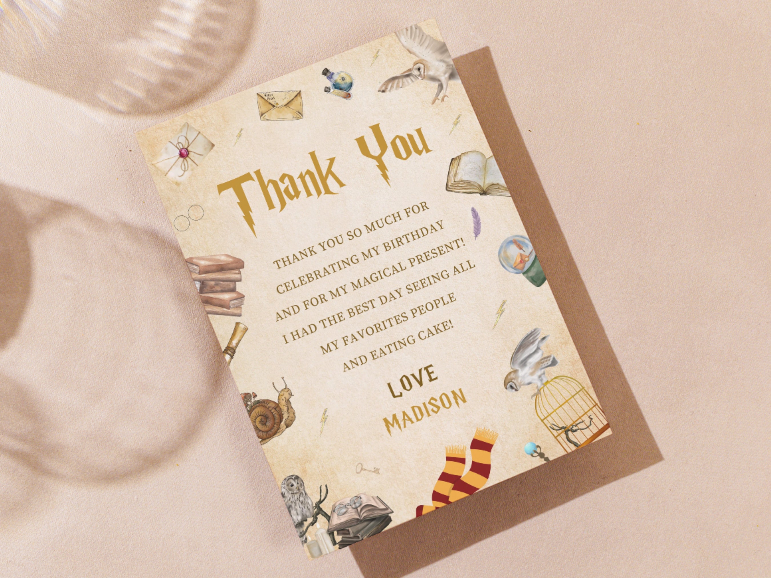 Editable Wizard Birthday Thank You Card, Magical Birthday Party Thank ...