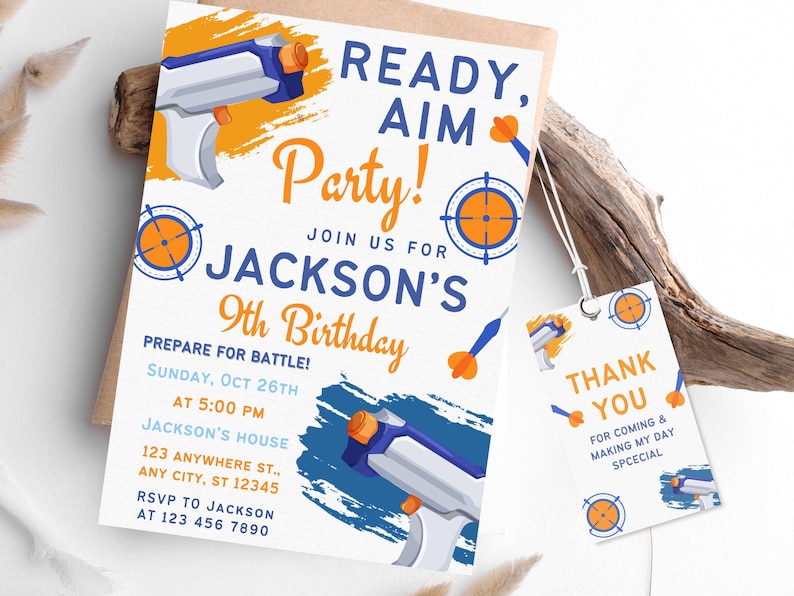 Editable Nerf Birthday Party Invitation, Dart Gun Birthday Party ...
