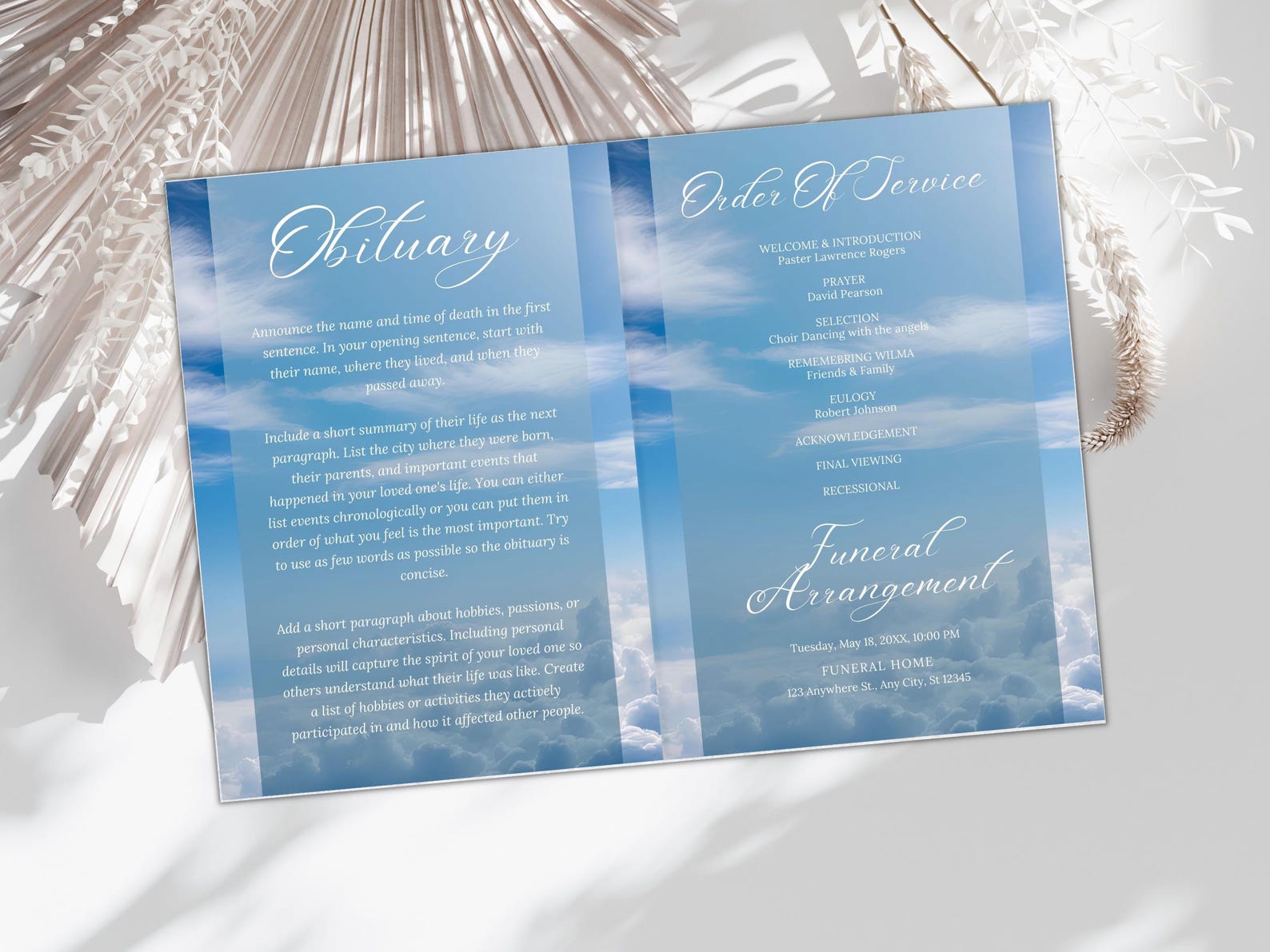 Editable Funeral Program Template, Celebration of Life (digital ...