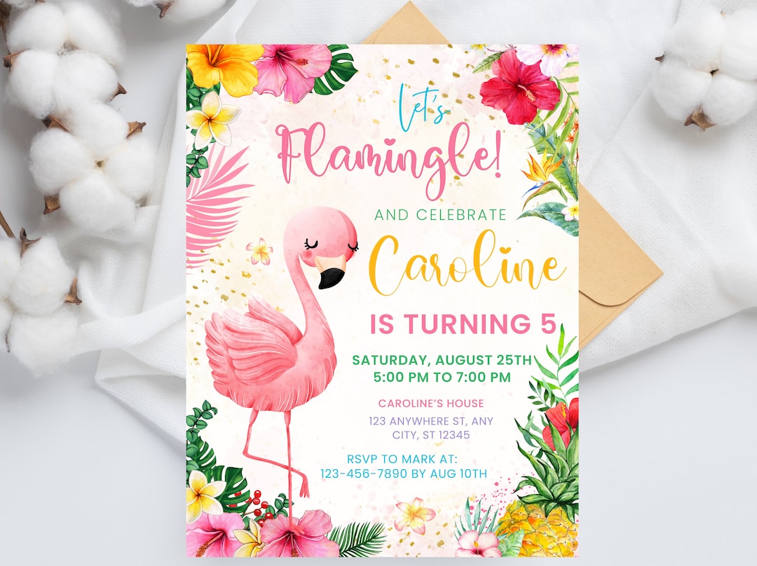 Flamingo Birthday Party Invitation, Flamingo Pool Party Invitation ...