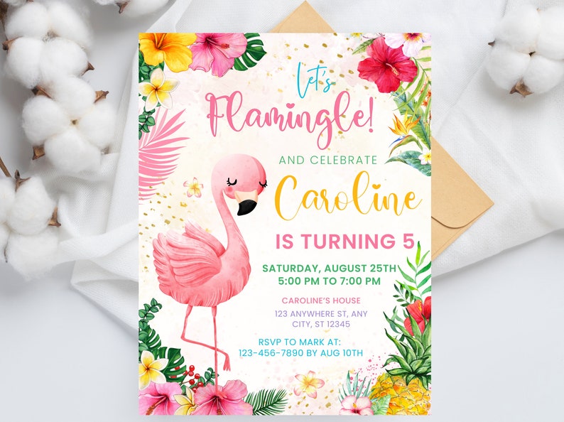 Flamingo Birthday Party Invitation, Flamingo Pool Party Invitation ...