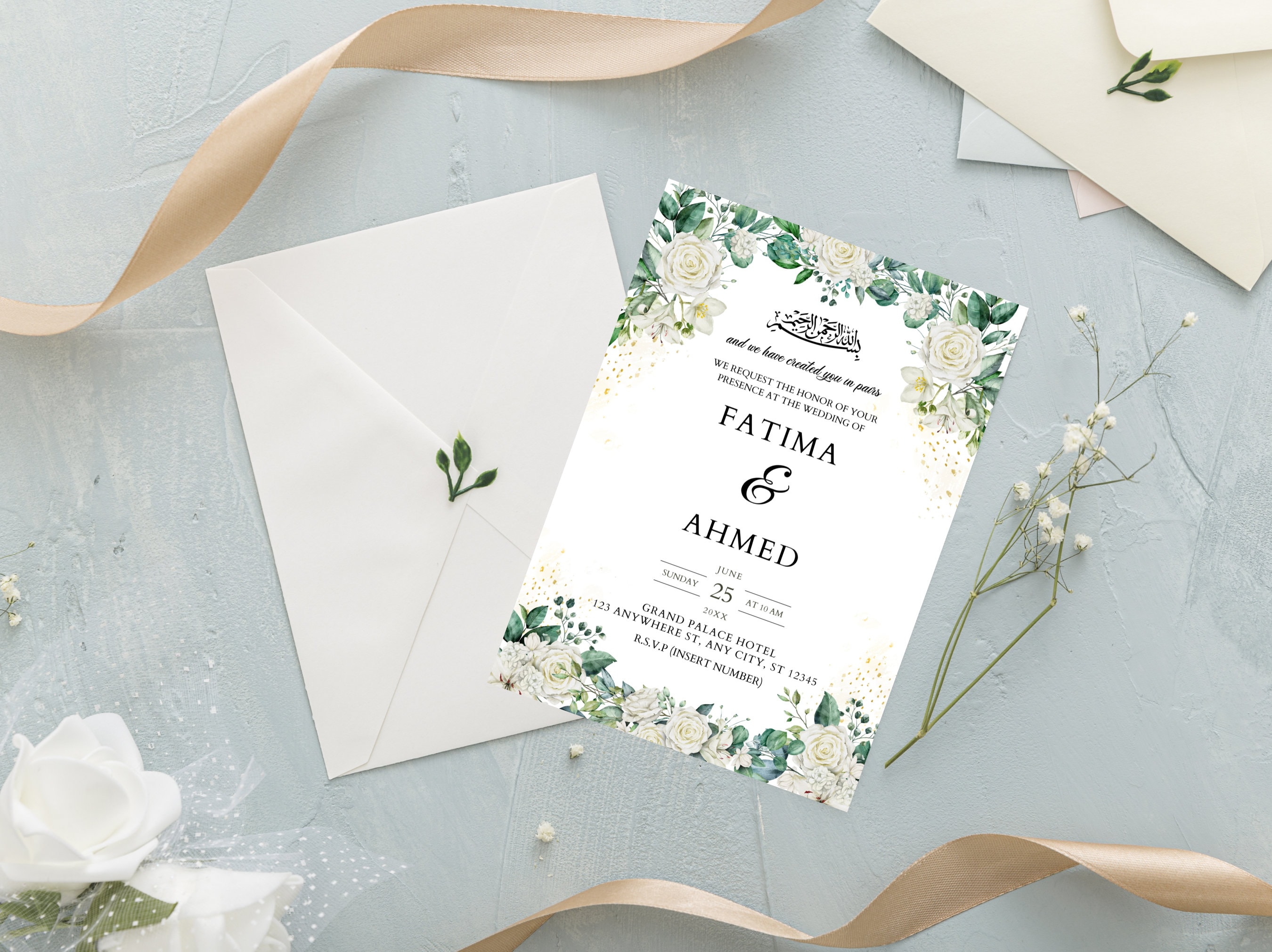 Editable Muslim Wedding Invitation, Islamic Nikah Invitation Template ...