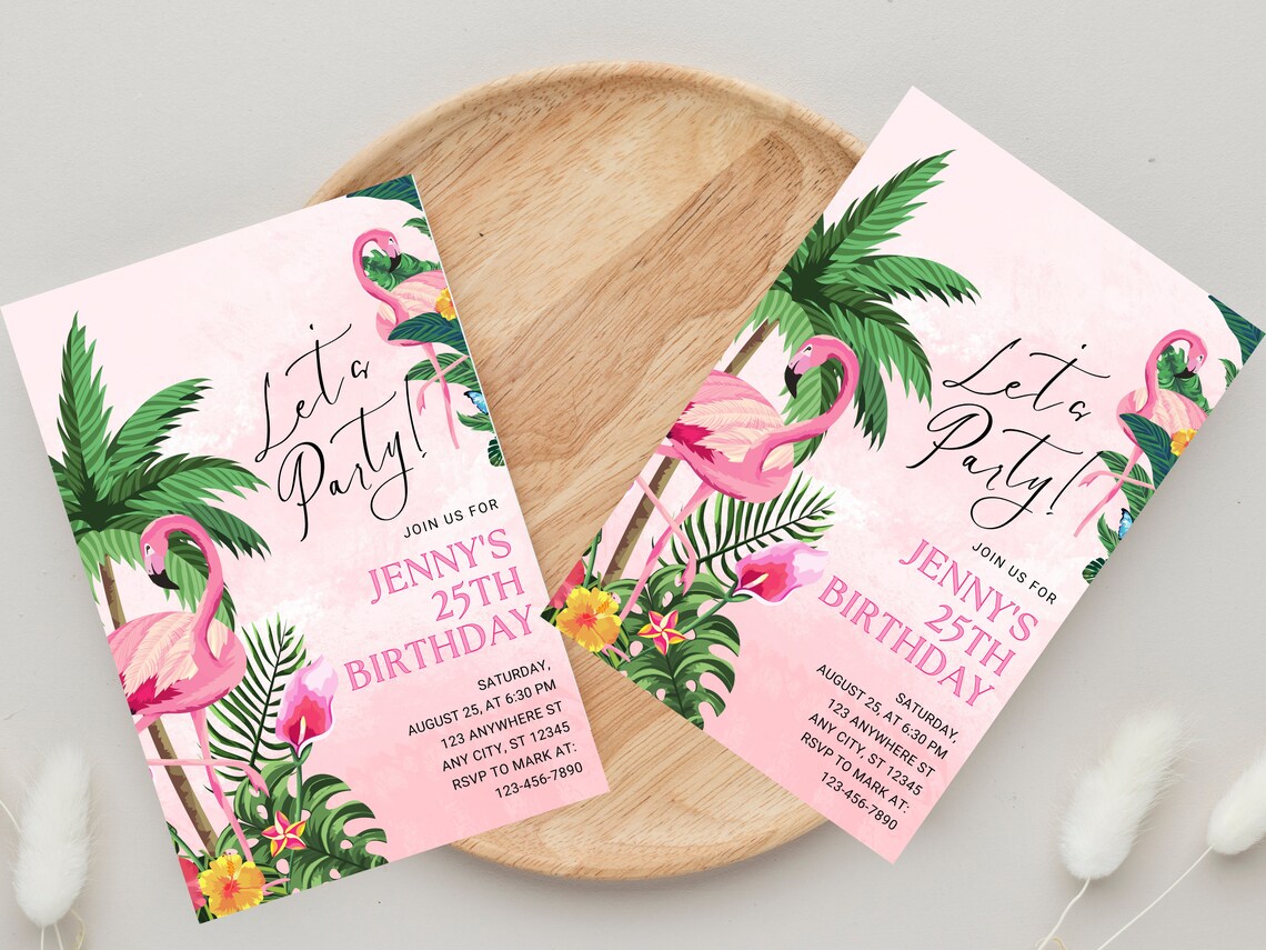 Flamingo Birthday Party Invitation Flamingo Pool Party - Etsy
