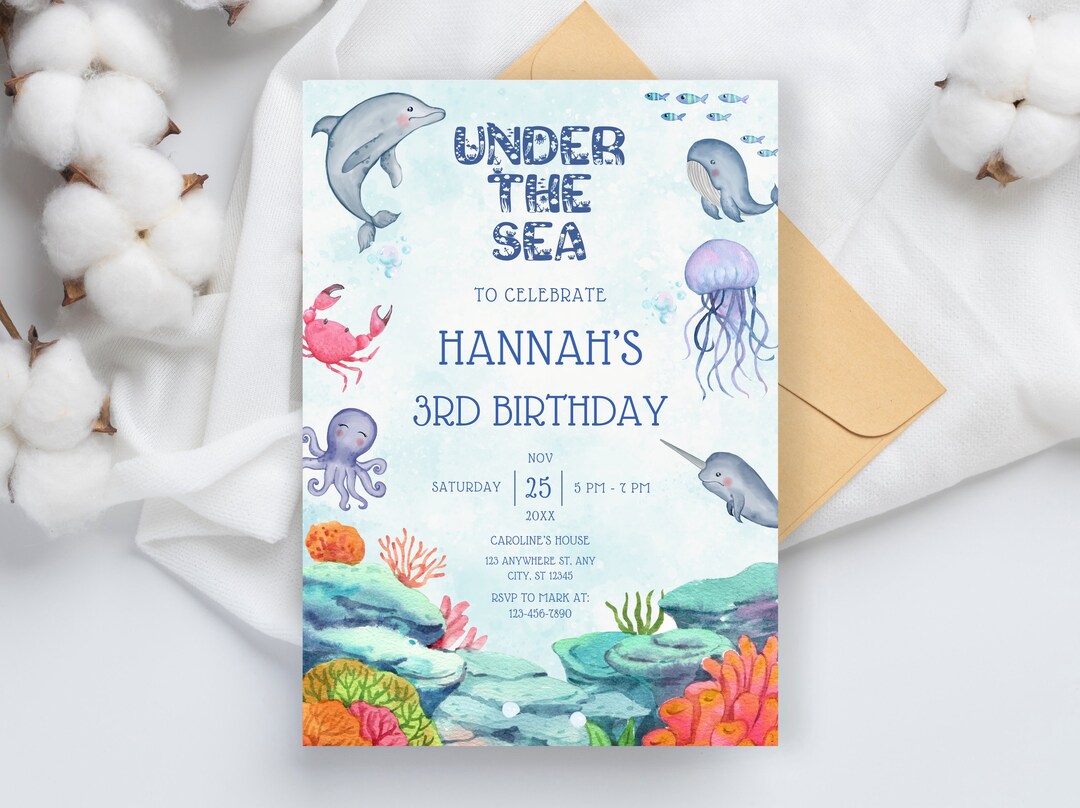 Under the Sea Birthday Invitation Template, Editable Ocean Animals ...