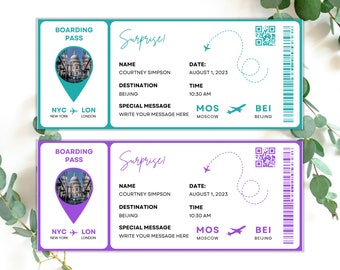 Editable Boarding Pass Canva Template, Printable Airline Ticket ...
