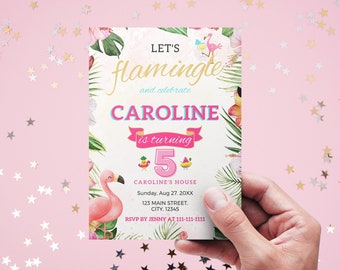 Editable Flamingo Birthday Invitation Tropical Party Invite Girls ...