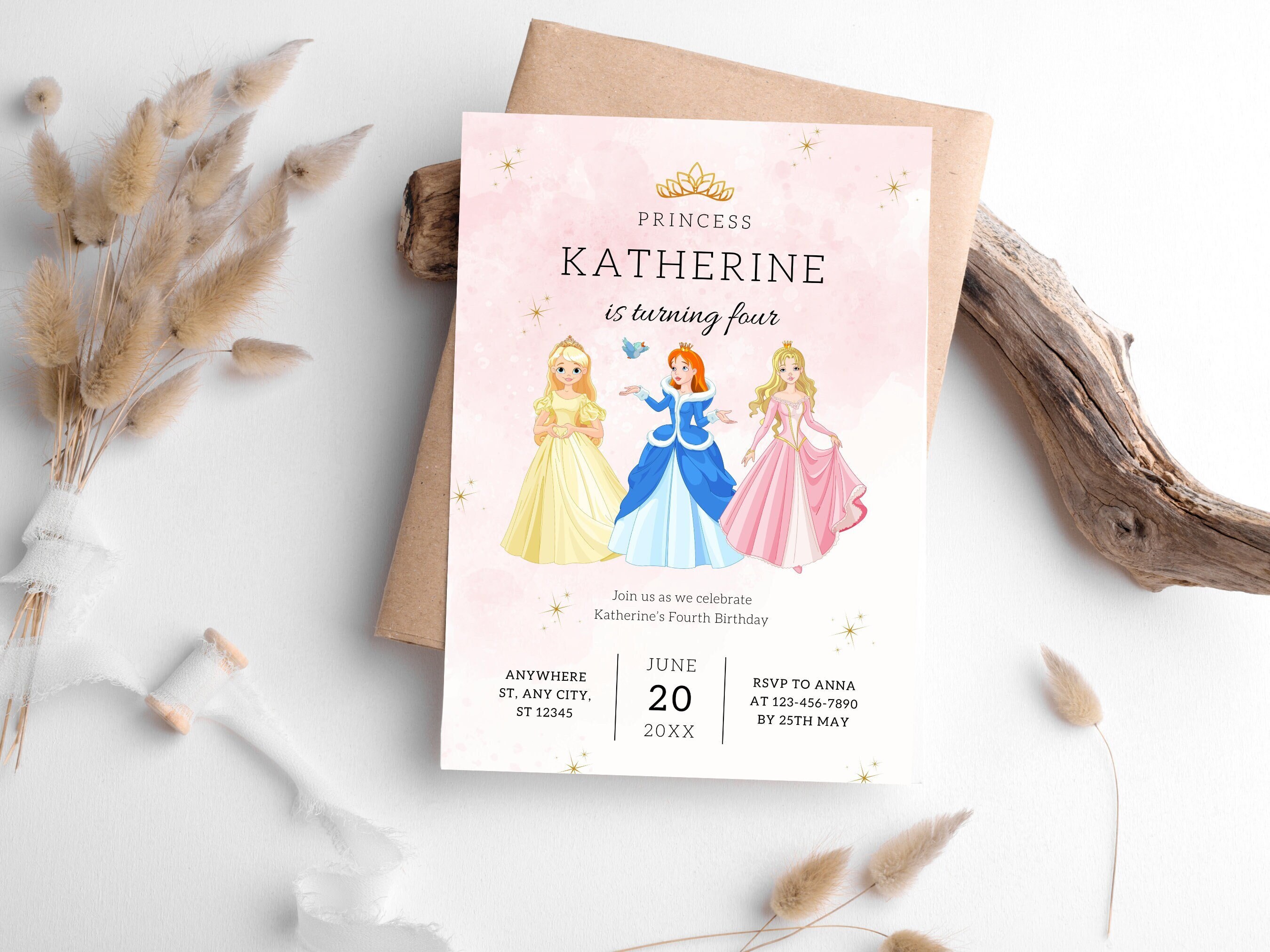 Editable Princess Birthday Invitation Template, Little Princess ...