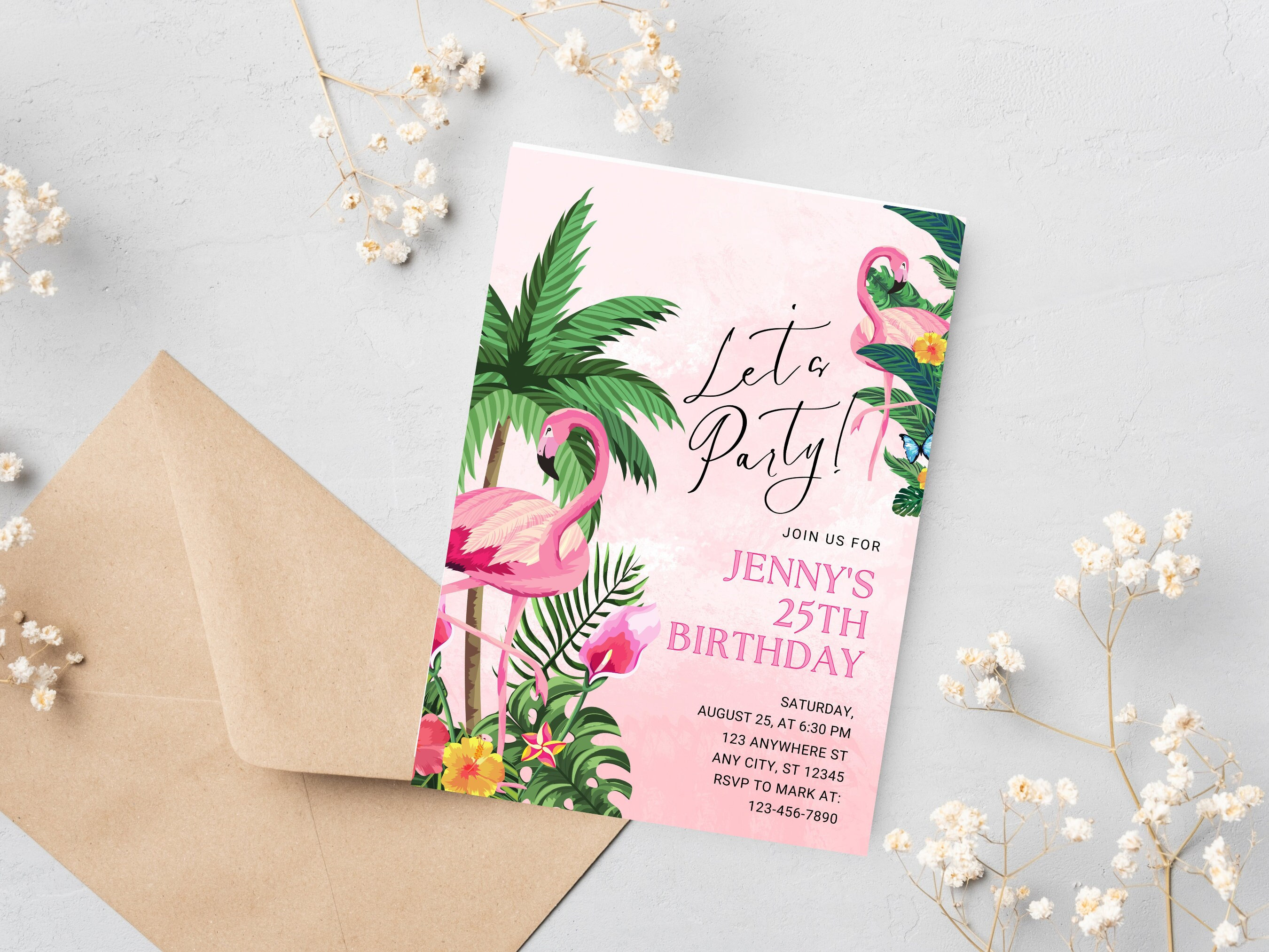 Flamingo Birthday Party Invitation Flamingo Pool Party - Etsy