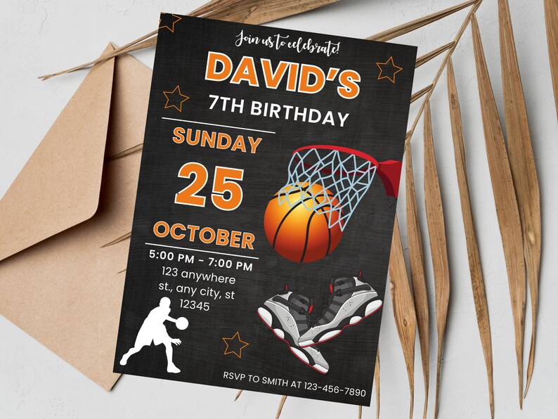 Basketball Birthday Party Invitation, Editable Basketball Birthday ...