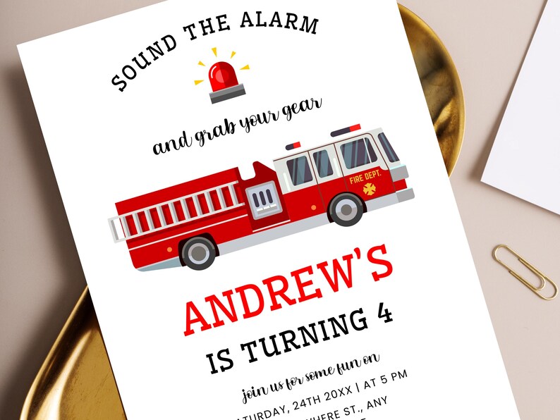 Editable Fire Truck Birthday Invitation Template (PDF) - Etsy