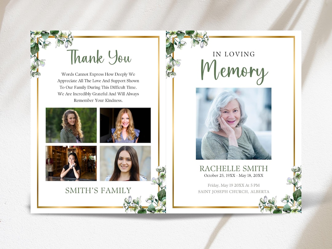 Editable Funeral Program Template, Celebration of Life (digital ...