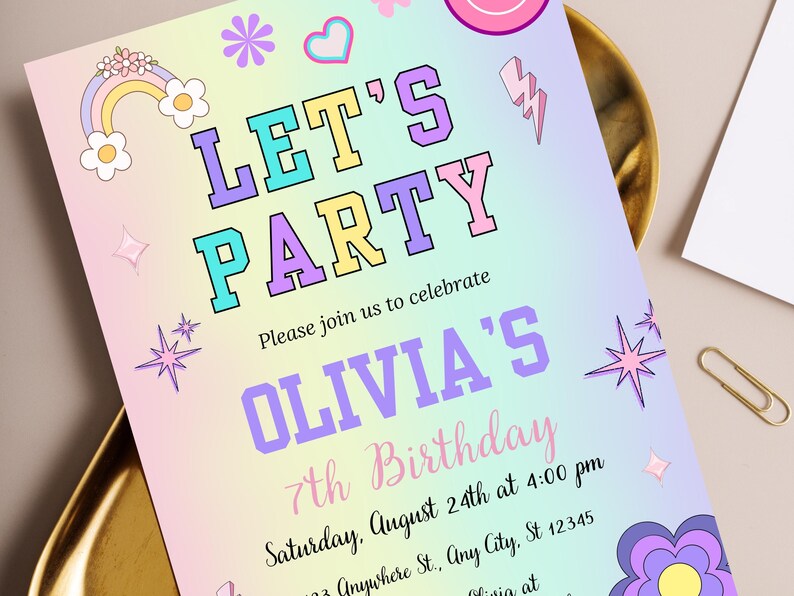 Patch Letter Birthday Invitation Template, Retro Varsity Party (digital ...