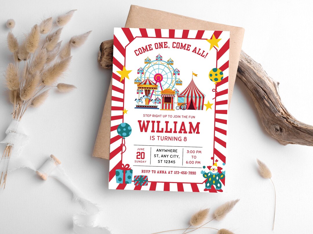 Customizable Carnival Birthday Invitation, Circus Theme (digital ...