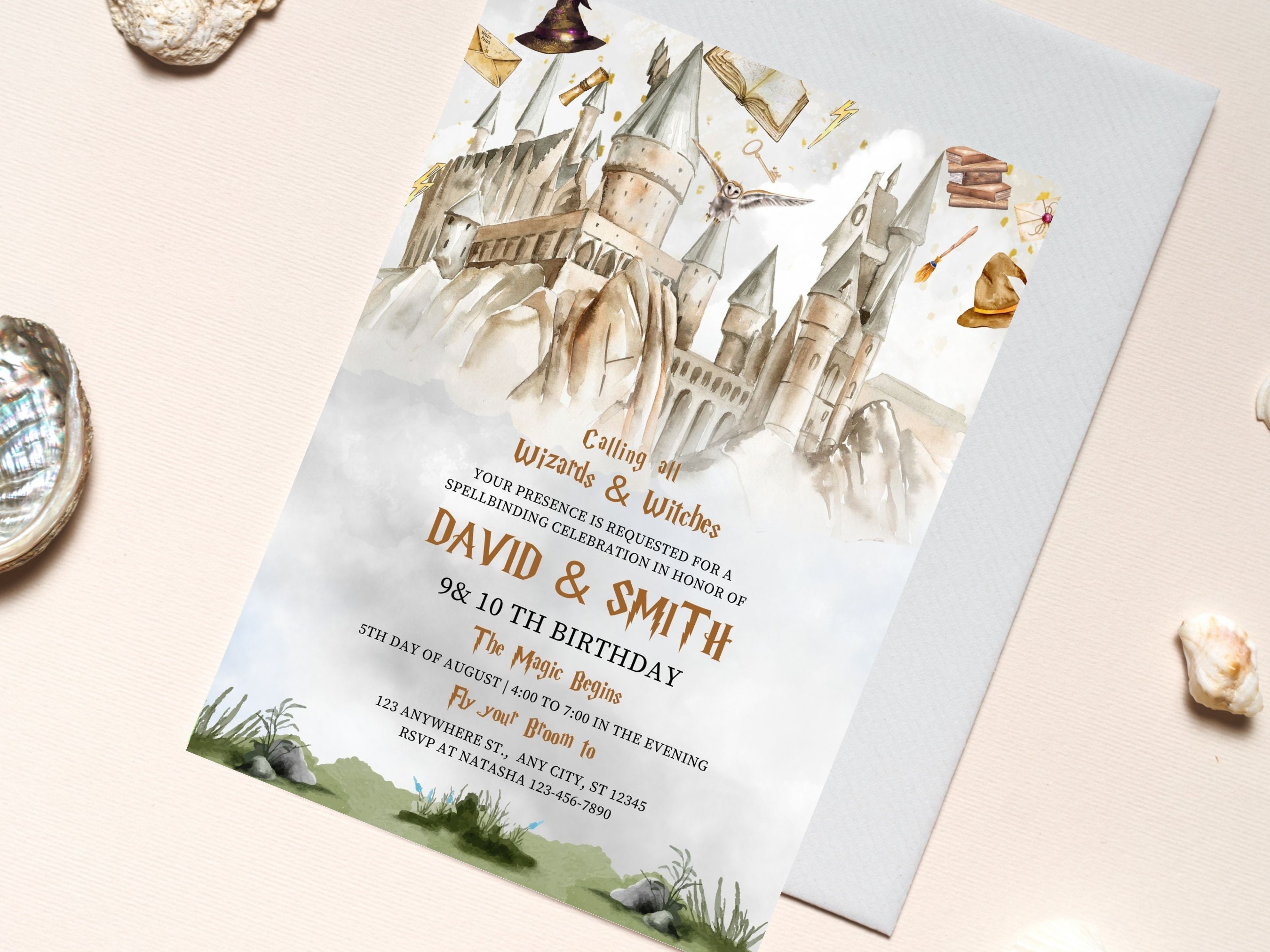 Editable Wizard Birthday Invitation, Siblings Birthday Invitation ...