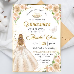 Editable Wildflower Quinceanera Invitation Template, Silver Dress ...