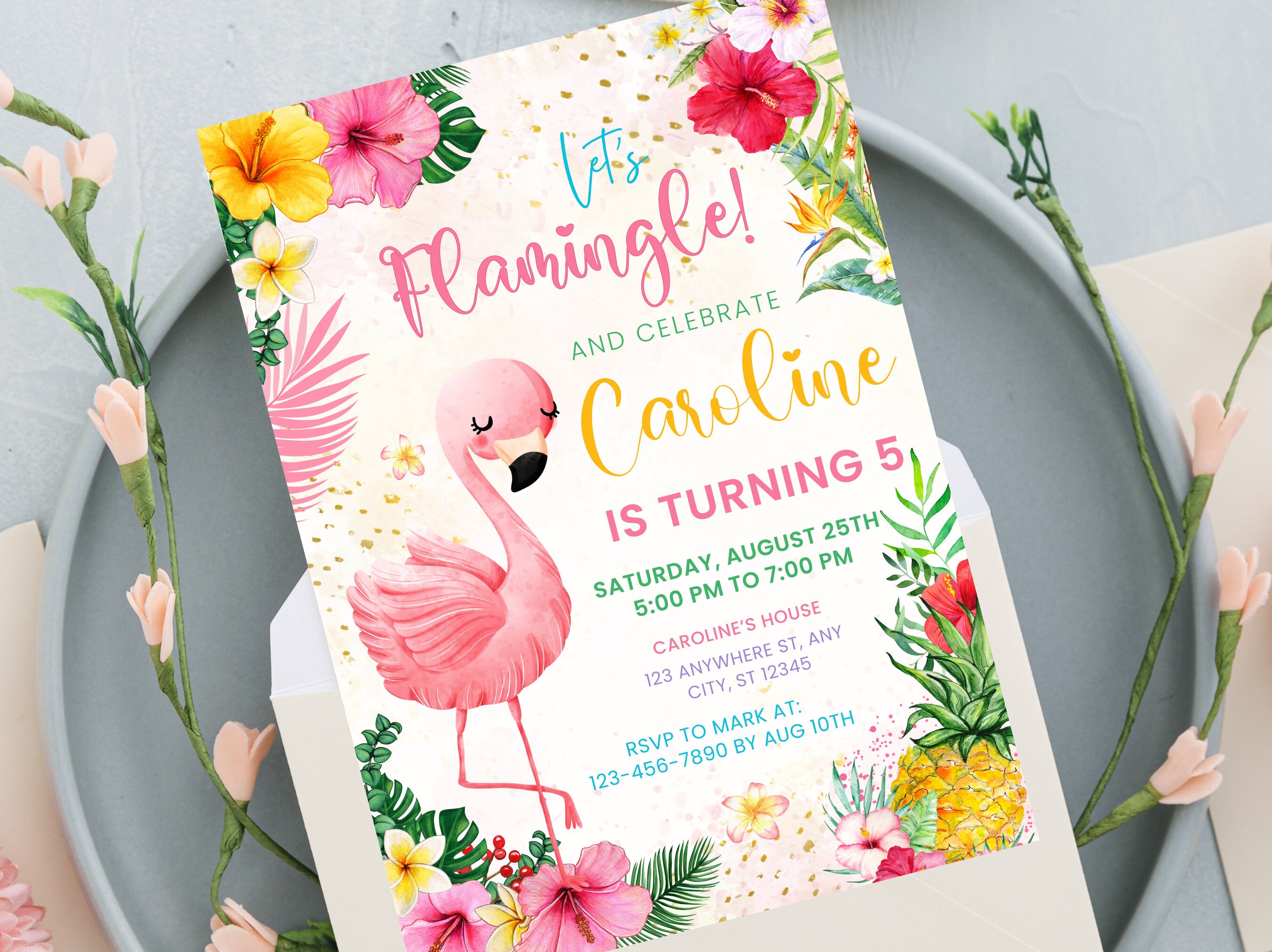 Flamingo Birthday Party Invitation, Flamingo Pool Party Invitation ...