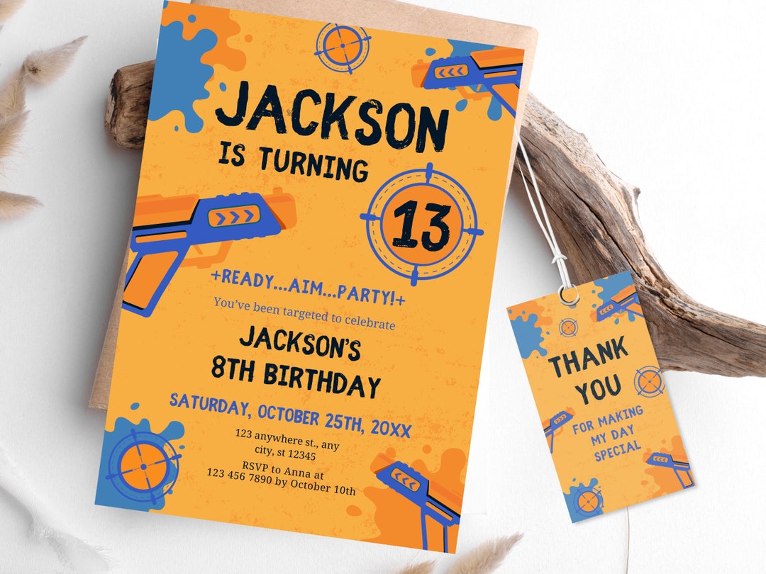 Editable Nerf Birthday Party Invitation, Dart Gun Birthday Party ...