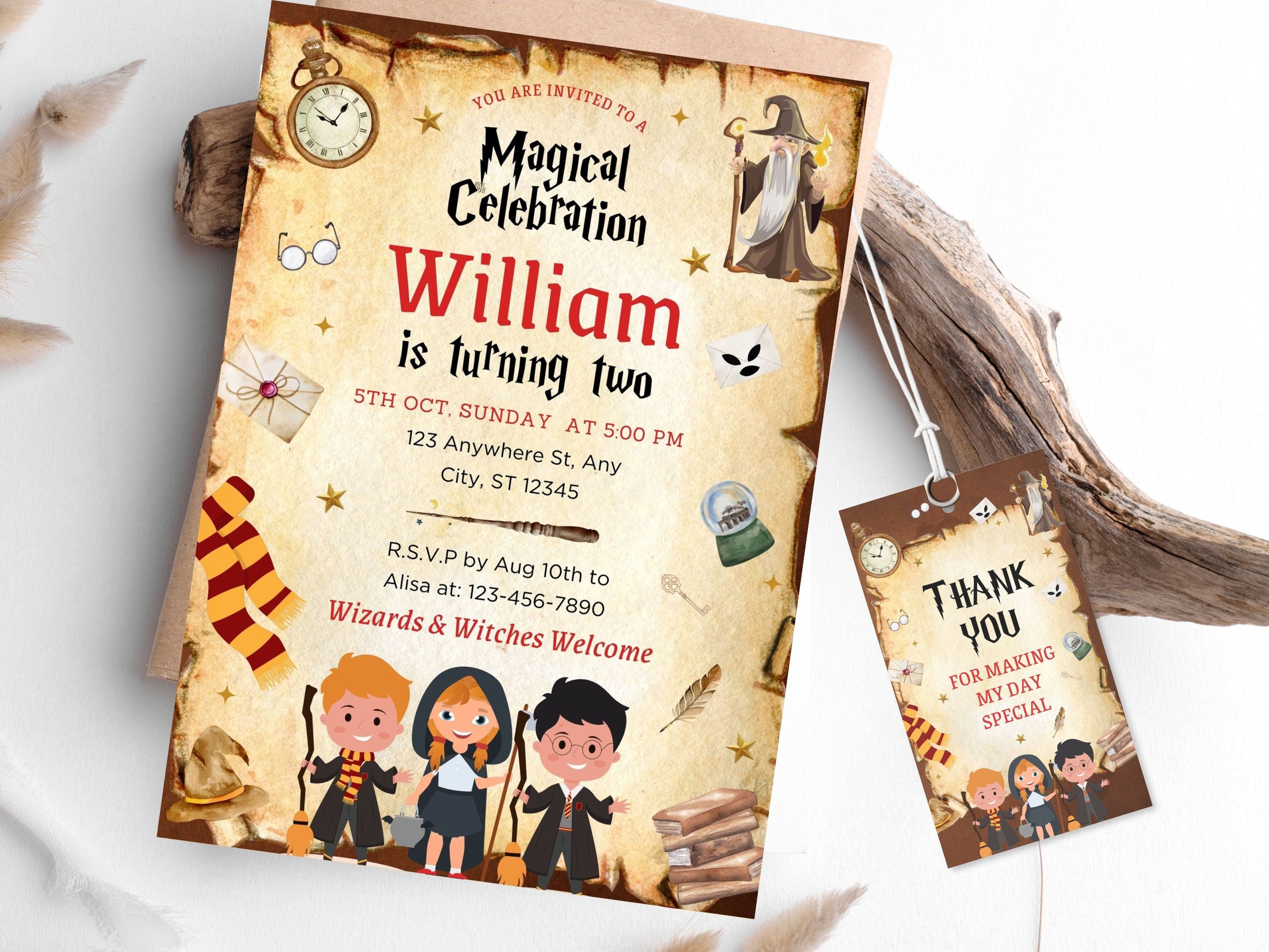 Editable Wizard Birthday Invitation, Magical Birthday Party Invite ...
