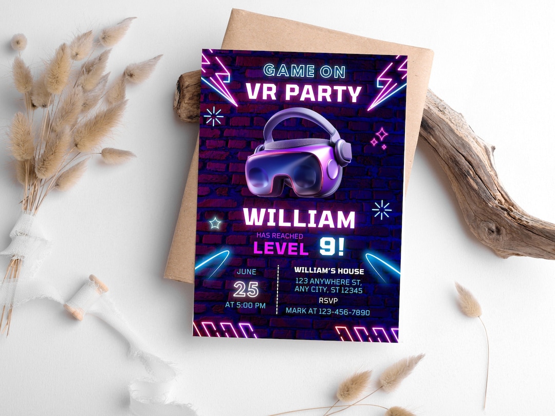 Virtual Reality Birthday Invitation, VR Birthday Invitation, Gamer Boy ...